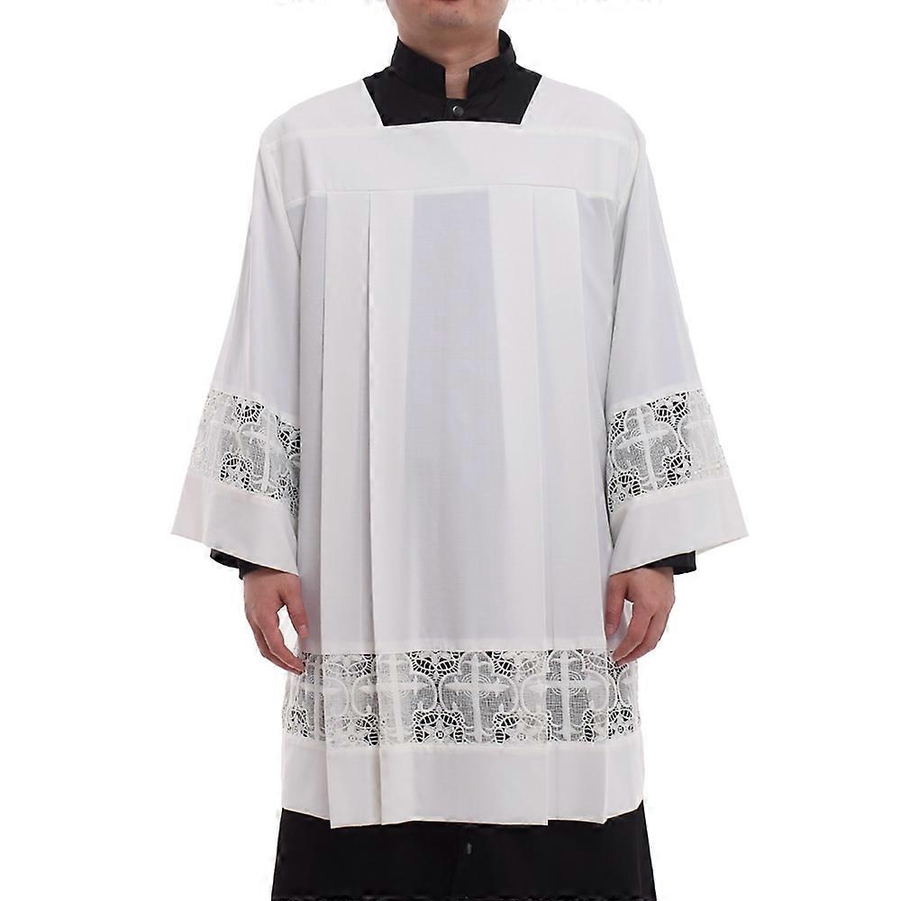 White Surplice Pastor Robe Catholic Pleated Lace Liturgical Cotta ...