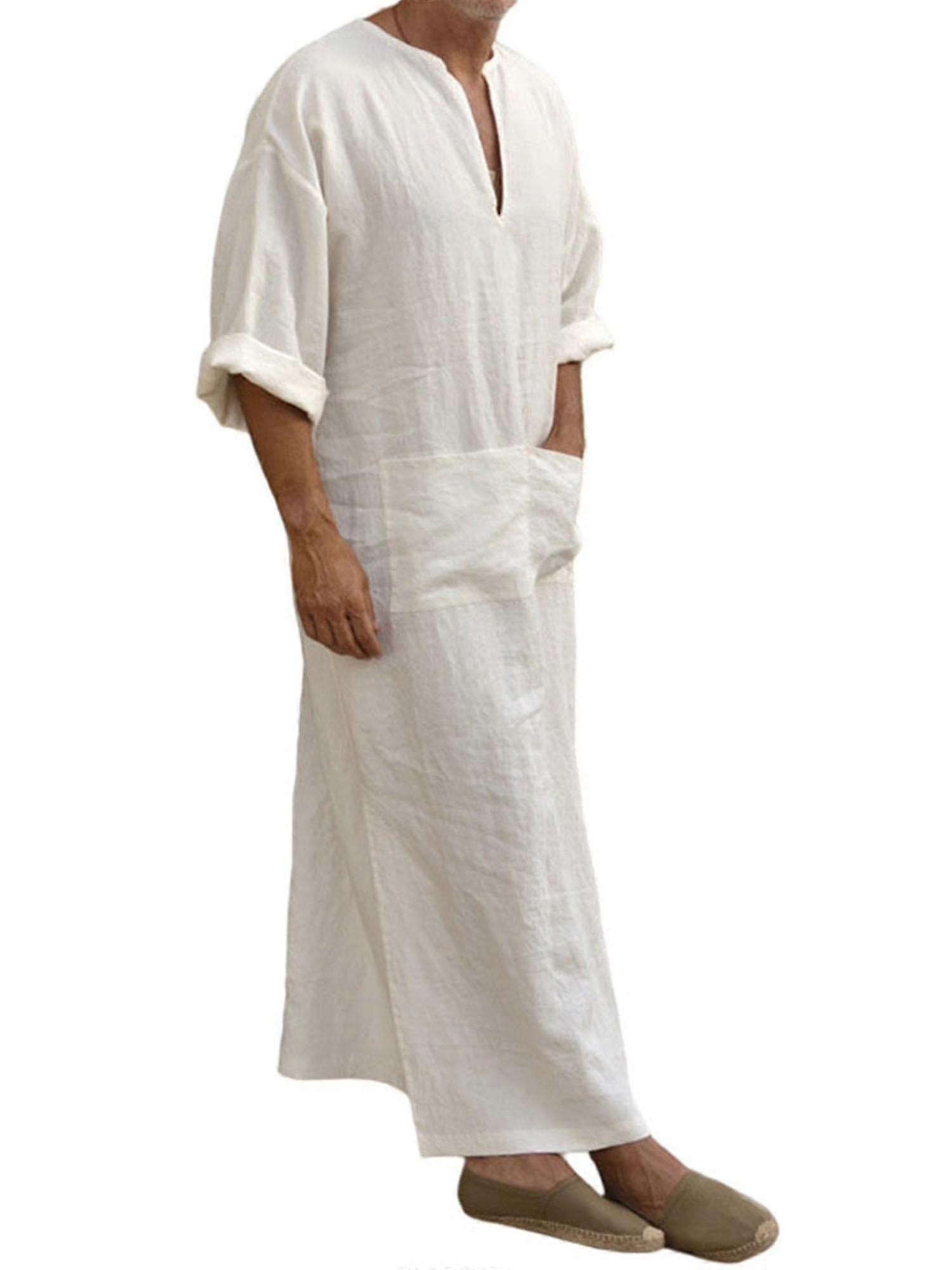 Mens Arab Muslim Long Robe Clothes Casual Middle East Islamic Thobe ...