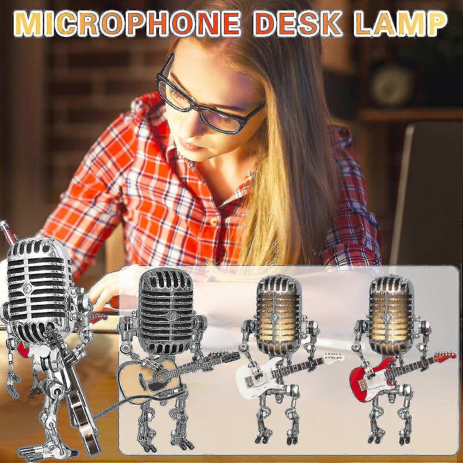 Microphone Table Lamp Retro Vintage Microphone Desk Robot With Guitar ...