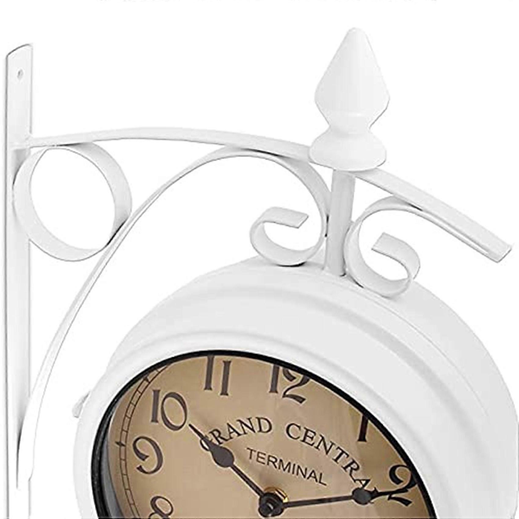 Iron Round Wall Hanging Double Sided Two Faces Retro Station Clock ...