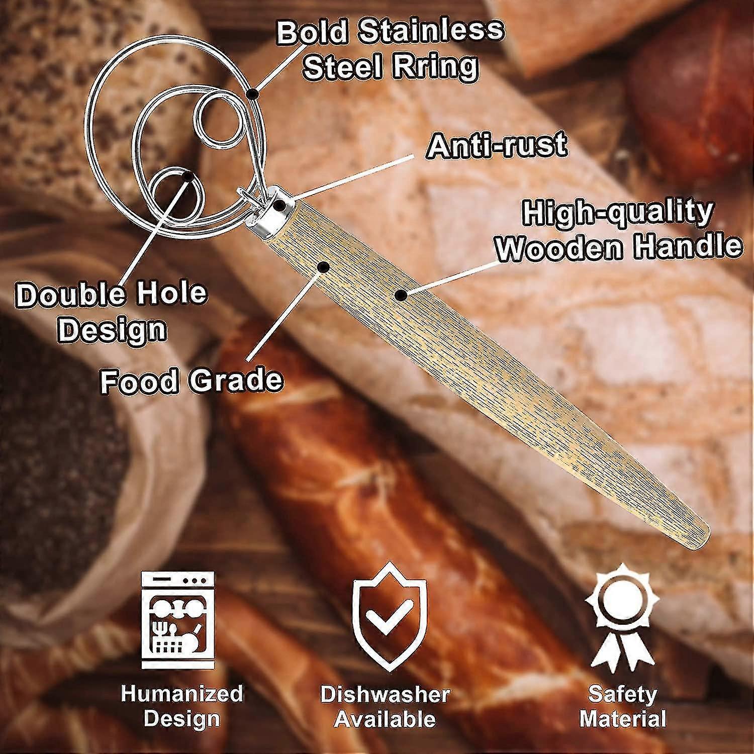 Danish Dough Whisk, 2 Pack Danish Whisk Hook 13inch Stainless Steel ...