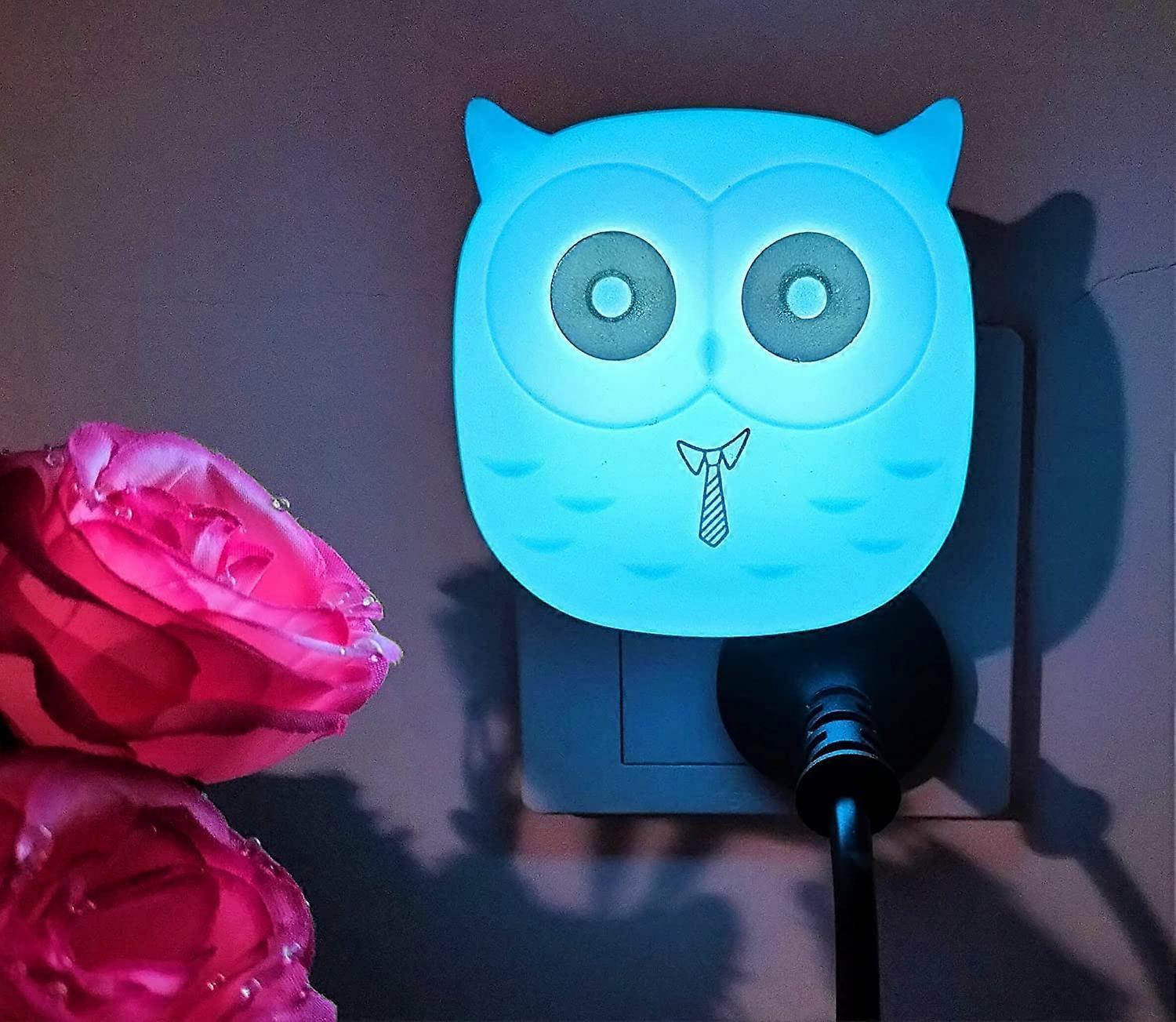 2pcs Cute Owl LED Plug in Night Light for Kids, Blue Nightlight Plug ...