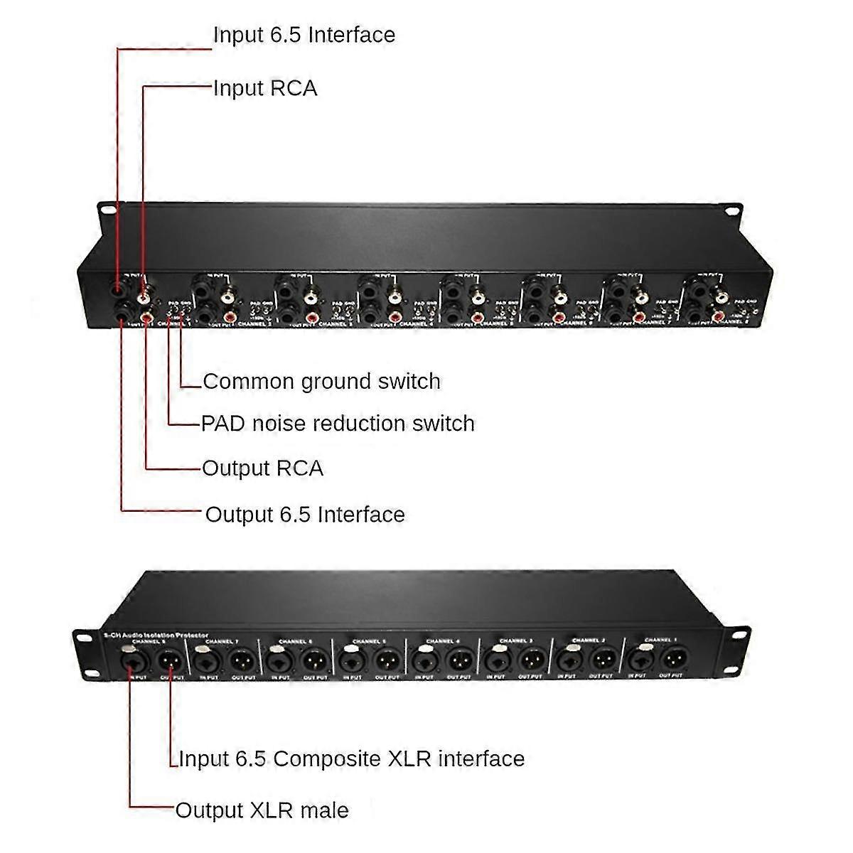 hgT8 Multi-Function 8-Channel Audio Isolator 1U Rack Mounted XLR 6.35mm ...