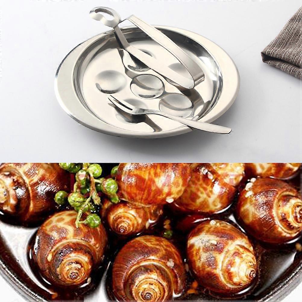 Stainless Steel Snail Plate Set Escargot Dining Set 6 Compartment Snail ...