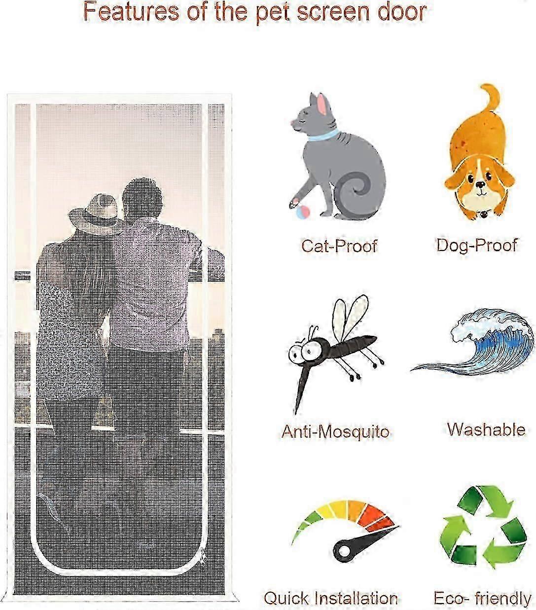 Reinforced Cat Screen Door Heavy Duty Pet-Proof Screen with Zipper ...