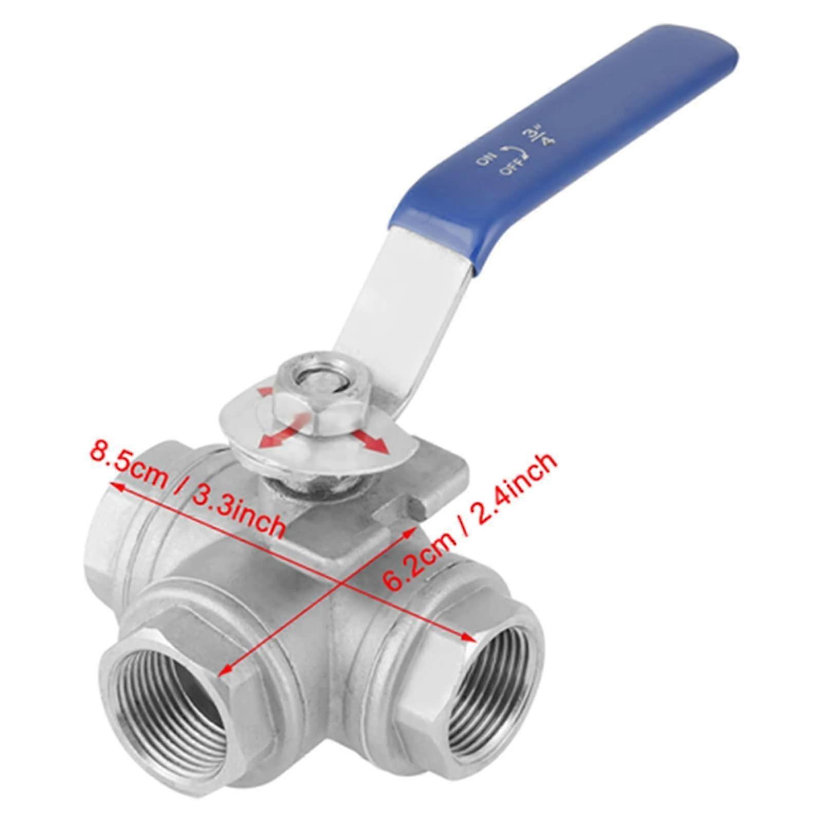 3 Way Ball Valve, 3/4in Stainless Steel 304 Female T Type Ball Valve ...