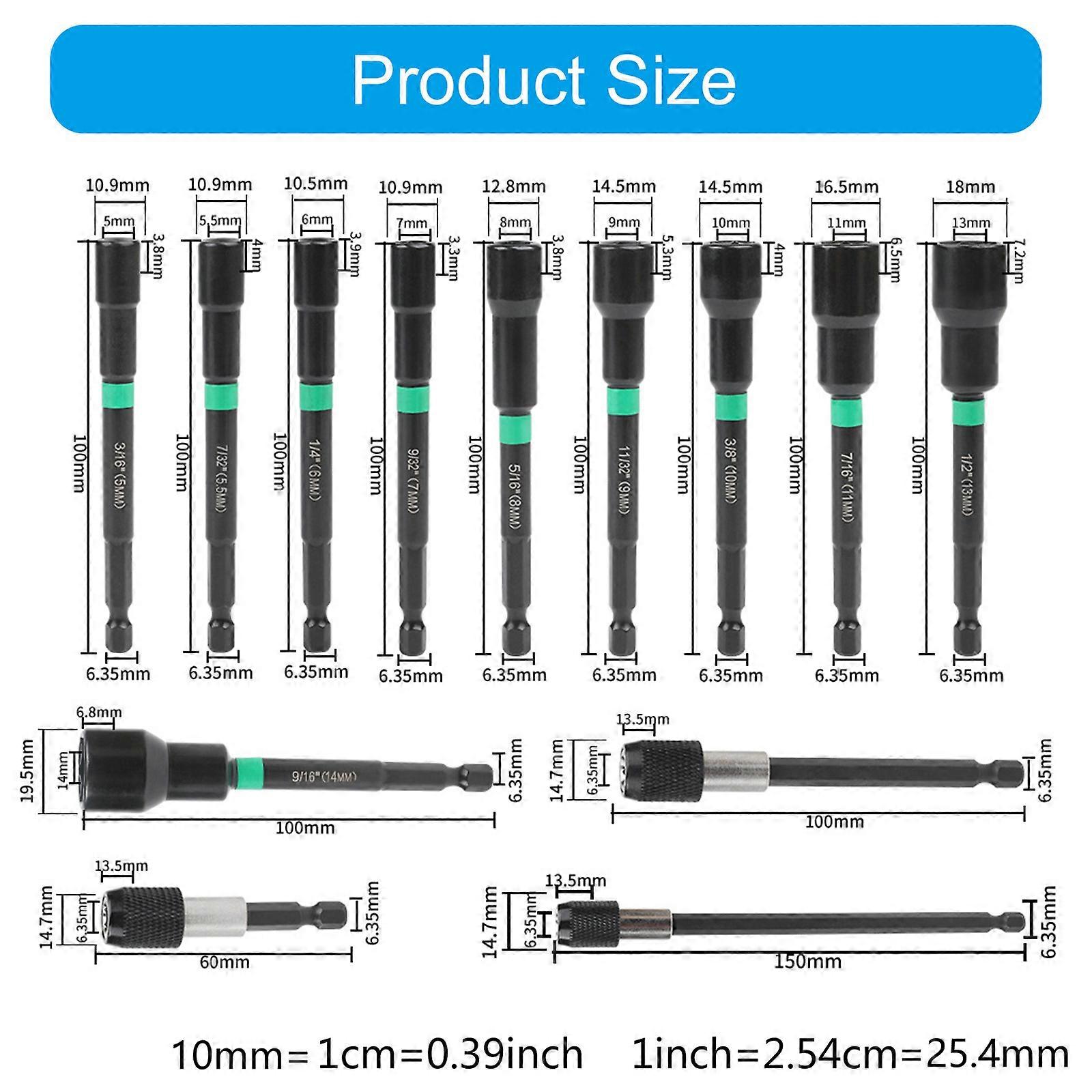 13PCS Magnetic Nut Driver Set Functional Metric Long Nut Driver for Drill Quick Releases ...