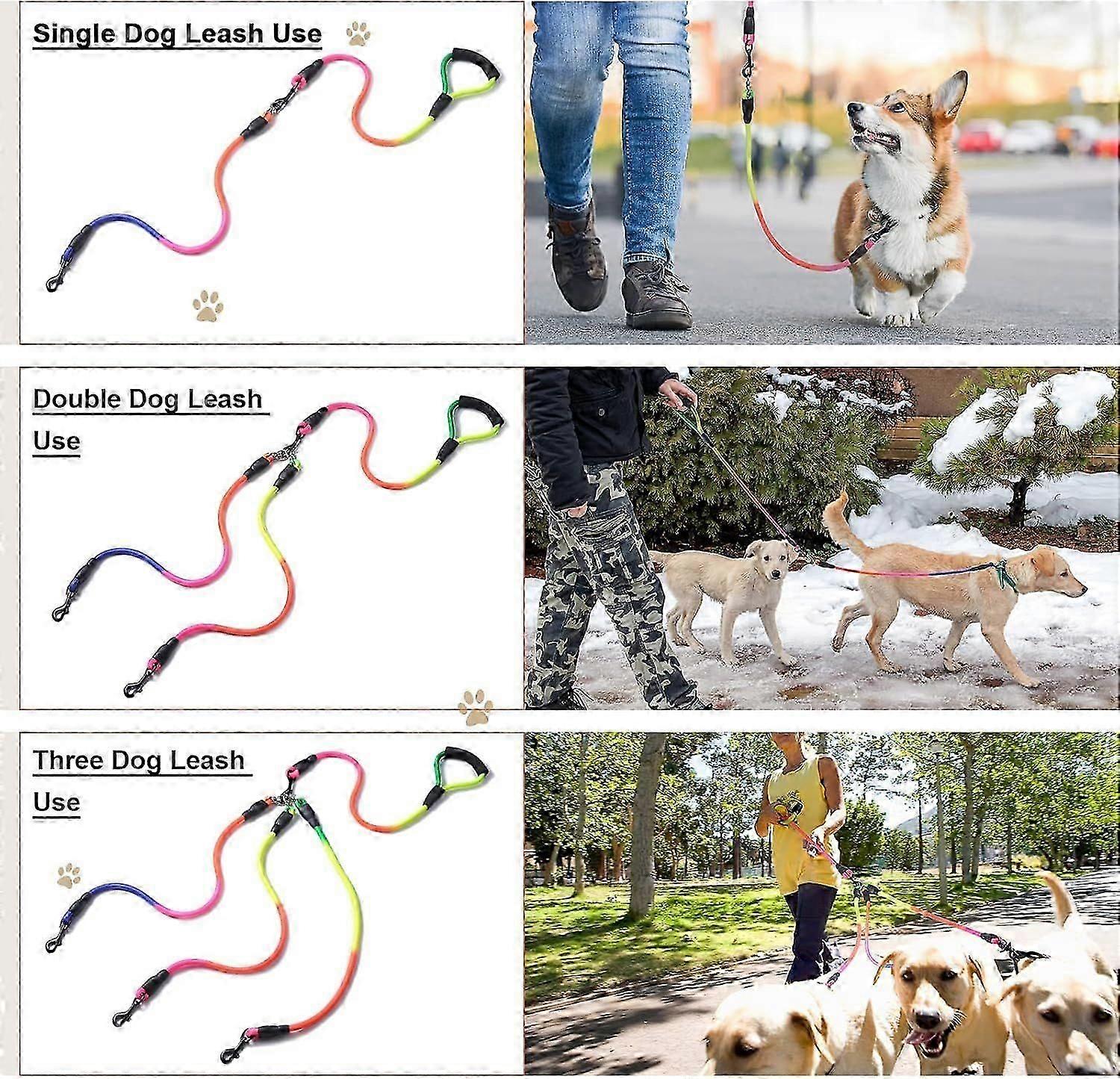 3 Way Dog Leash, 75 Inch Dog Leash Detachable 360 Swivel No Tangle with ...