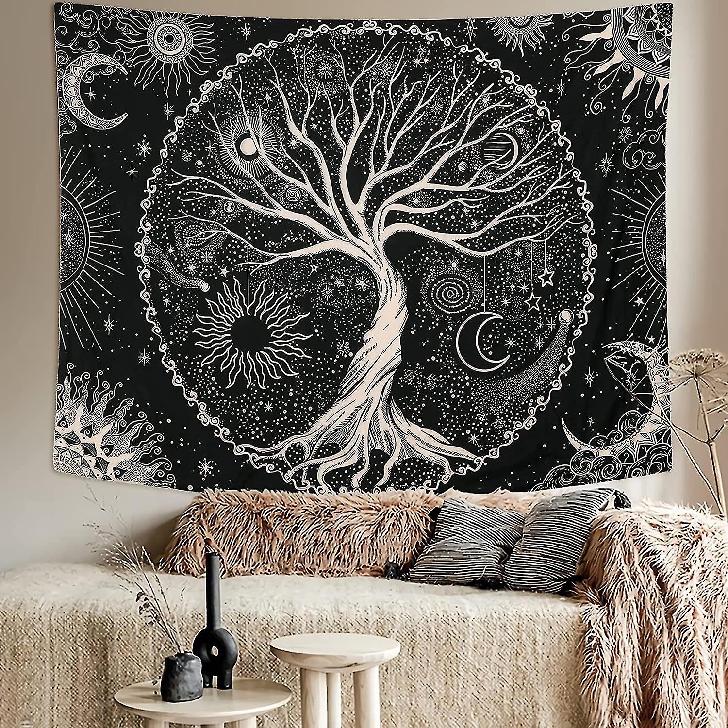 Aespa Tree Of Life Tapestry Moon And Black Sun Wall Hanging Psychedelic ...
