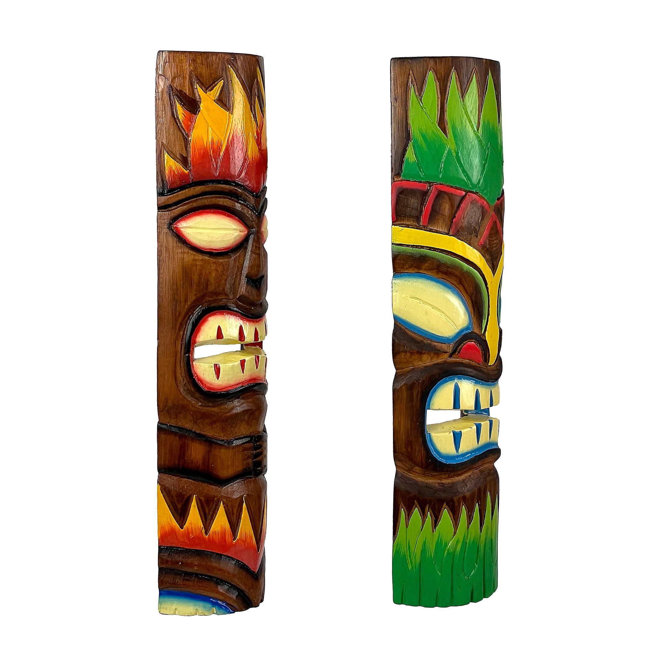 Set of 2 Handcrafted Fire and Earth Wood Tiki Totem Wall Masks - 20 ...