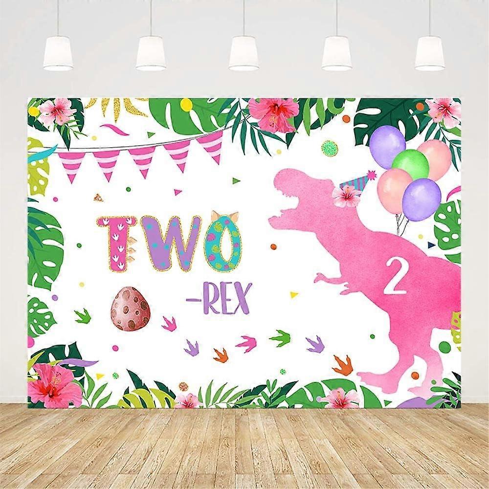 7x5ft Pink Dinosaur 2nd Birthday Backdrop for Girl Two Rex Birthday ...