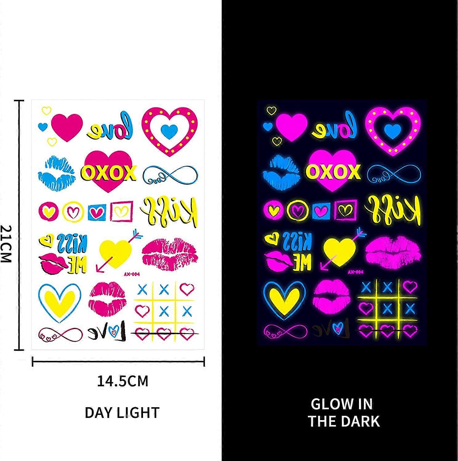 4 Sheets Neon Temporary Tattoos, 80+ Shimmer Designs Glow UV Neon Body ...