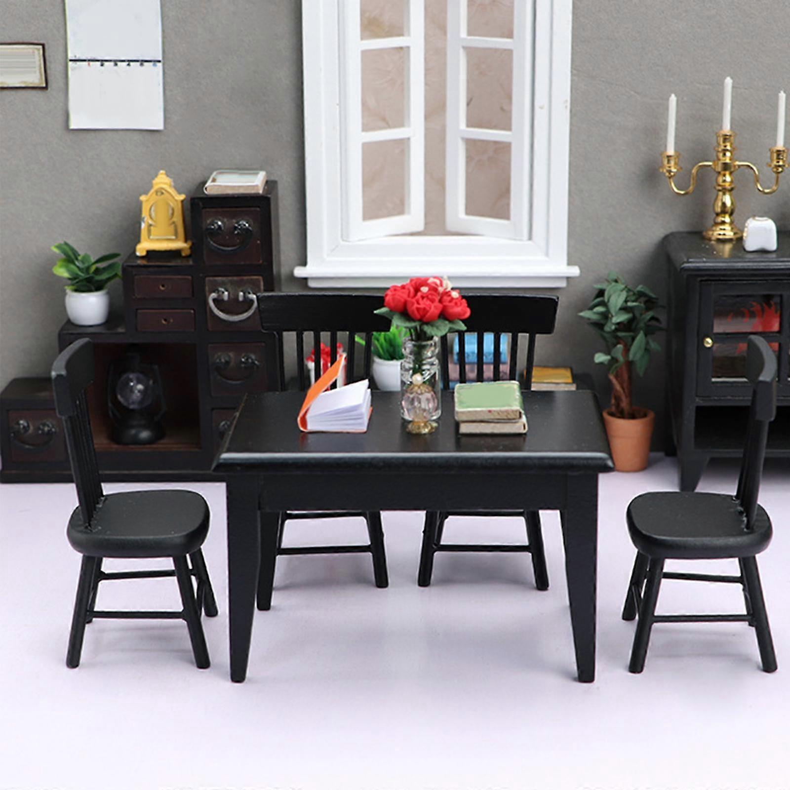Miniature Dining Table Chair Set Dollshouse Accessory 1 Table and 4 ...