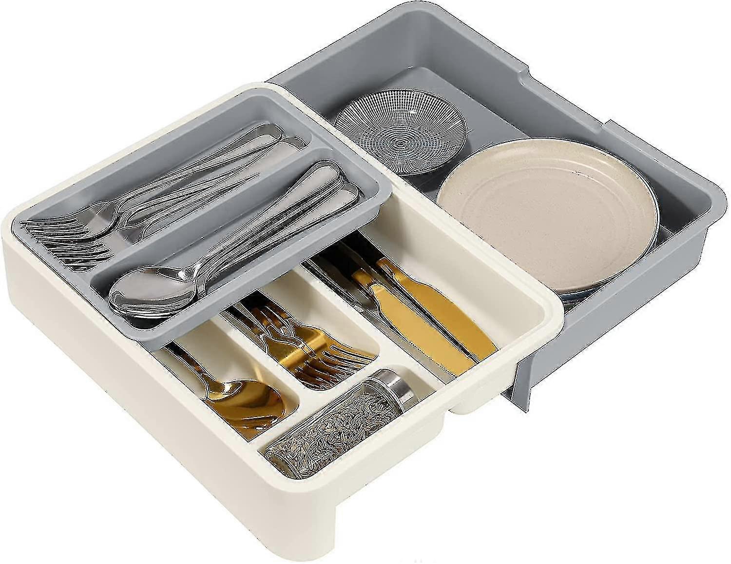 Cutlery Box -Adjustable Cutlery Drawer, 7 Compartments Extendable ...