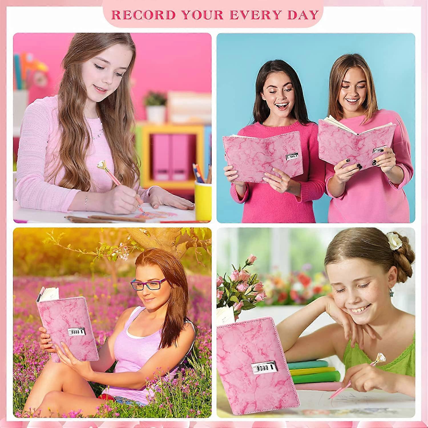 Diary with Lock Marble PU Leather A5 Journal Combination Lock Secret ...