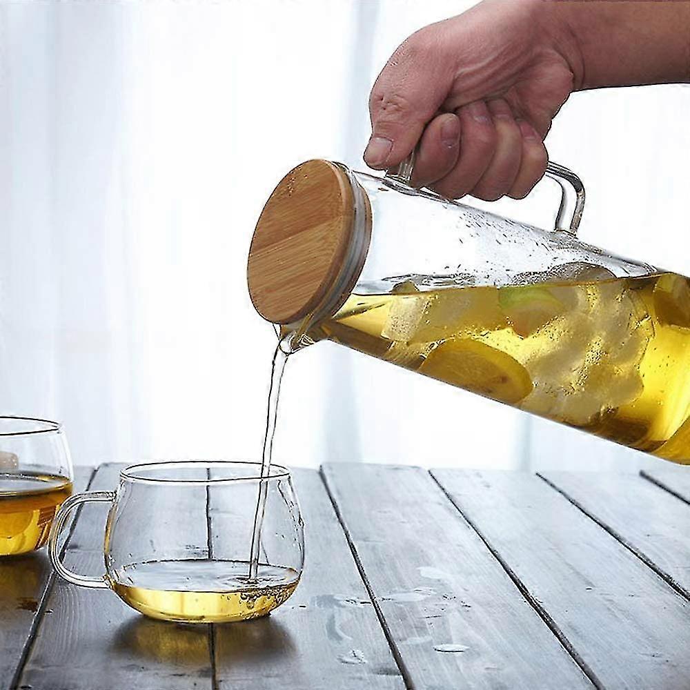 Glass Pitcher With Bamboo Lid - High Heat Resistance Stovetop Safe ...