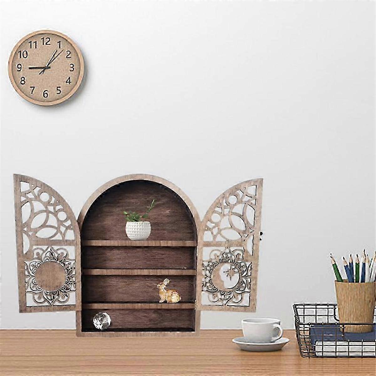 Sun Moon Crystal Display Stand 4 Shelves Natural Wooden Shelf Gothic ...