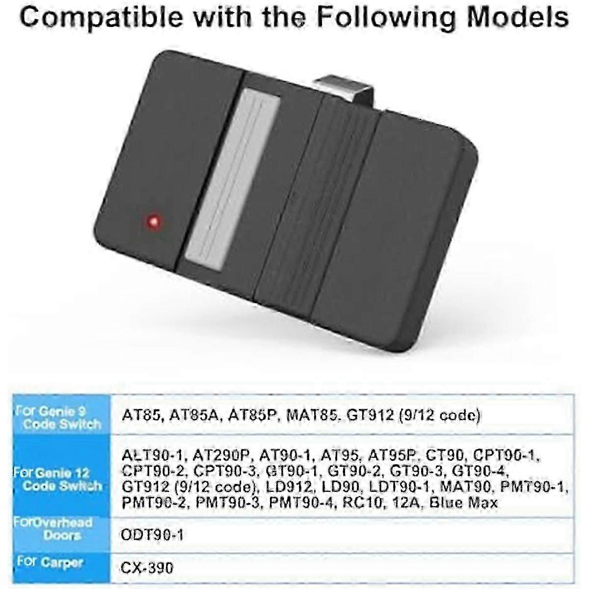 9/12 Dip Switch Garage Door Opener Remote, 390MHz Remote Replacement for Overhead GT912/GT90-1 ...