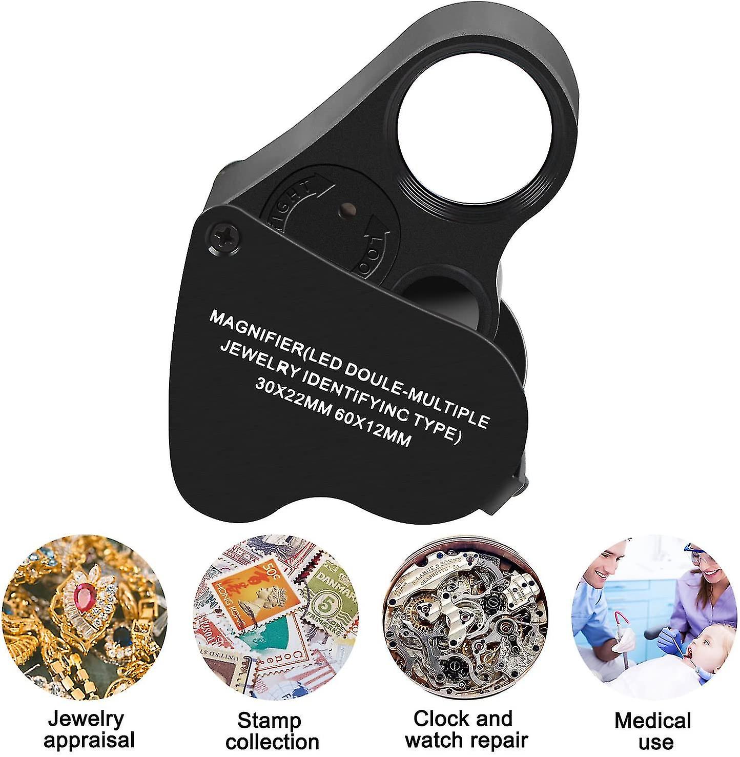 30x 60x Illuminated Jewelers Eye Loupe Magnifier, Foldable,black ...