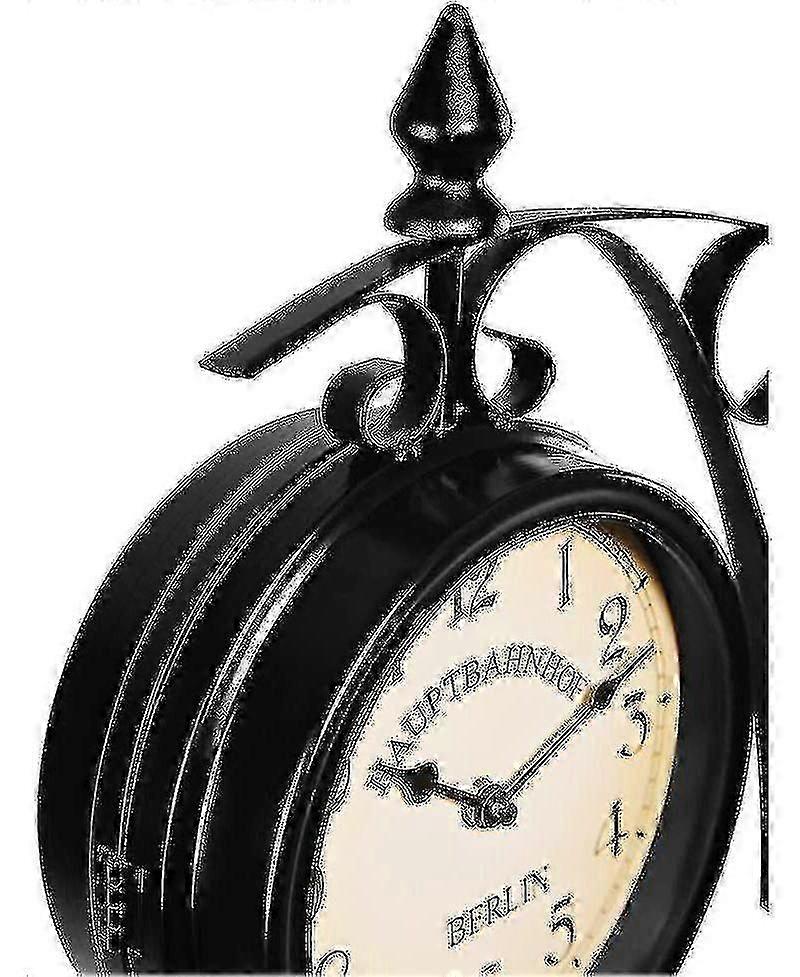 Wall Clock Wrought Iron Garden Clock Station Clock 2-sided Handmade ...