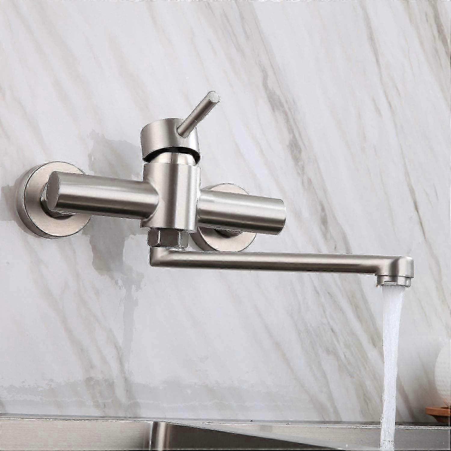 Kitchen Mixer Tap Kitchen Sink Faucet 360 Swivel Stainless Steel Cold And Hot Wall Mounted Mixer ...