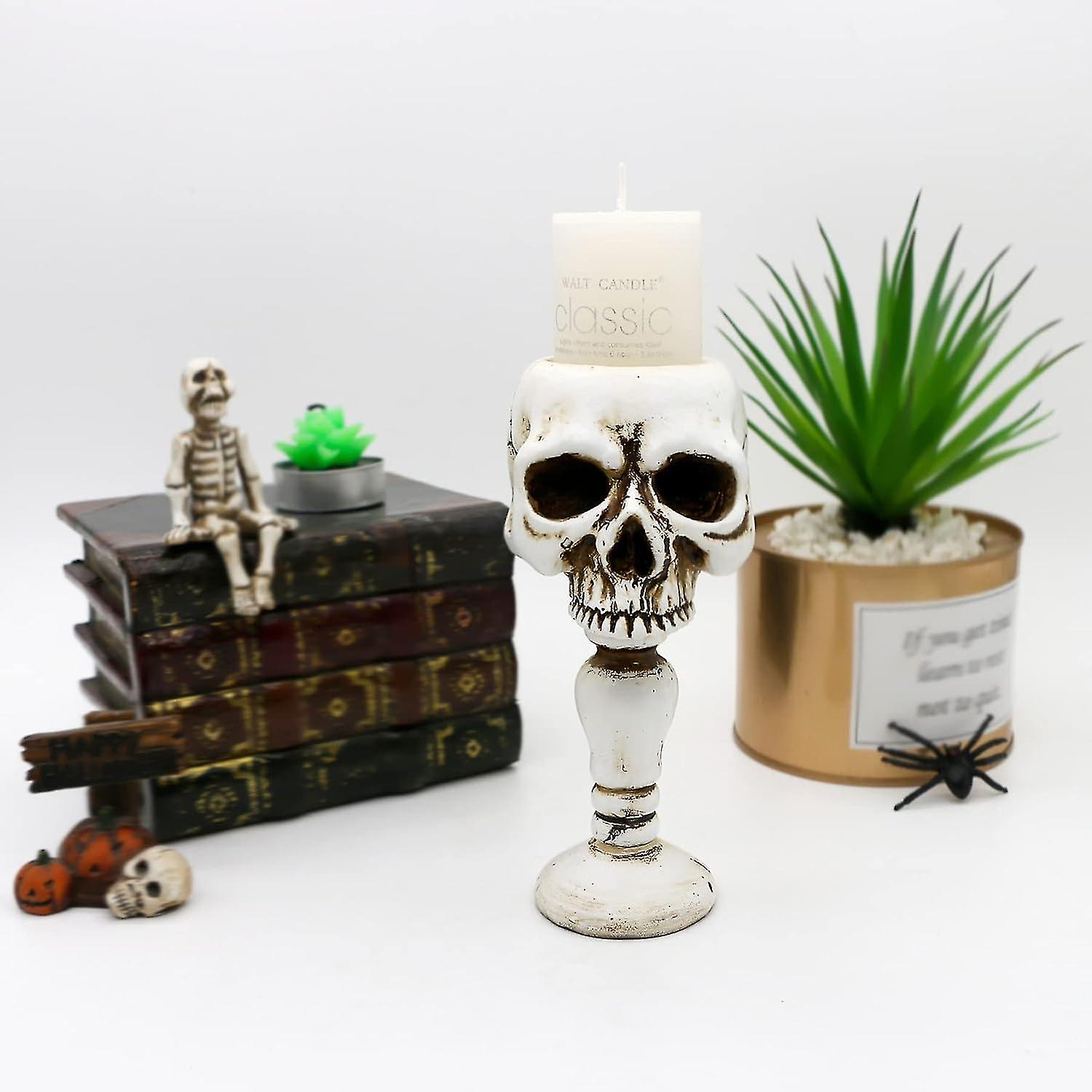Skull Candle Holder - Tabletop Cranium Skeleton Head Candlestick Retro ...
