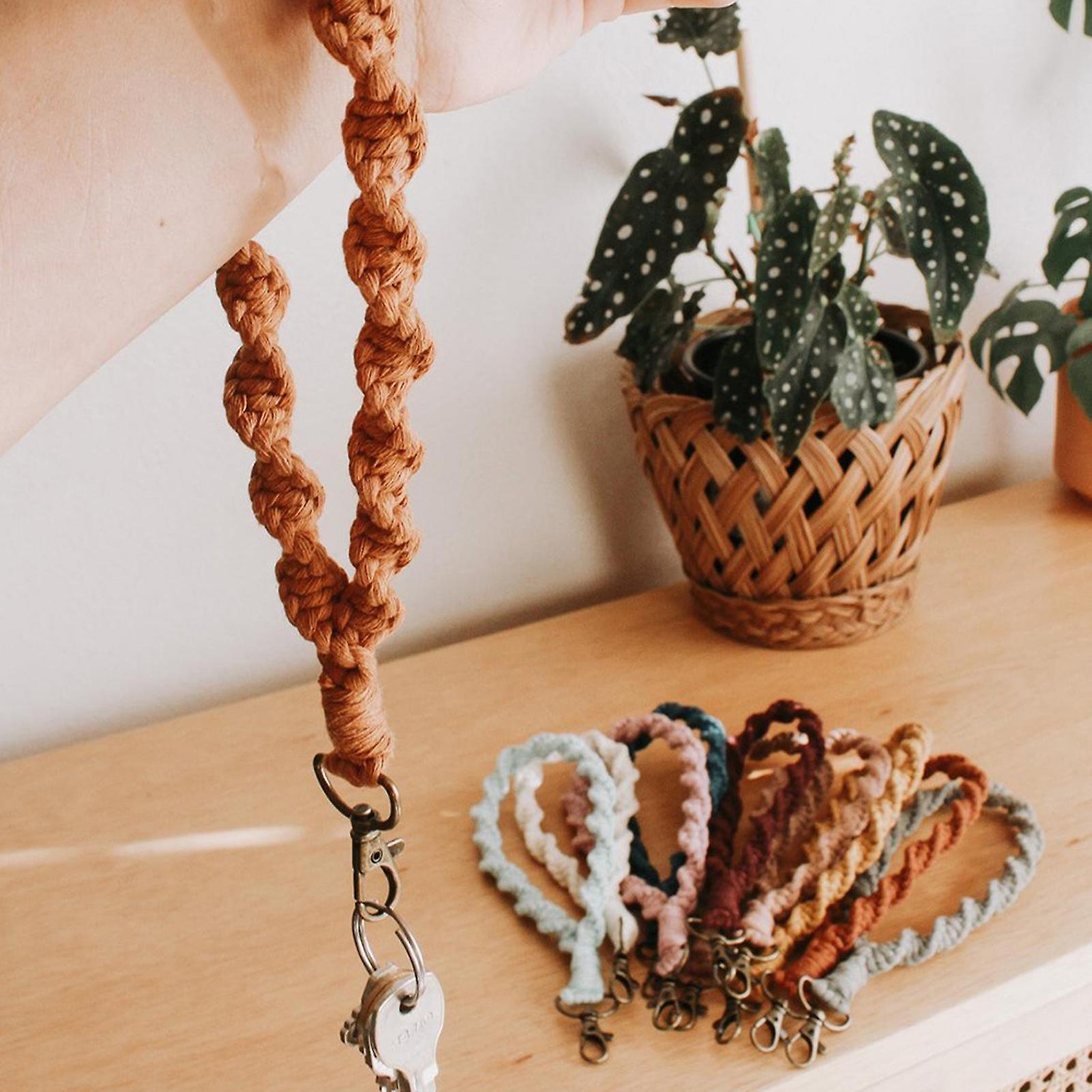 Crochet Keychain Lanyard with Hanging Buckle Handmade Hand Wrist Strap ...