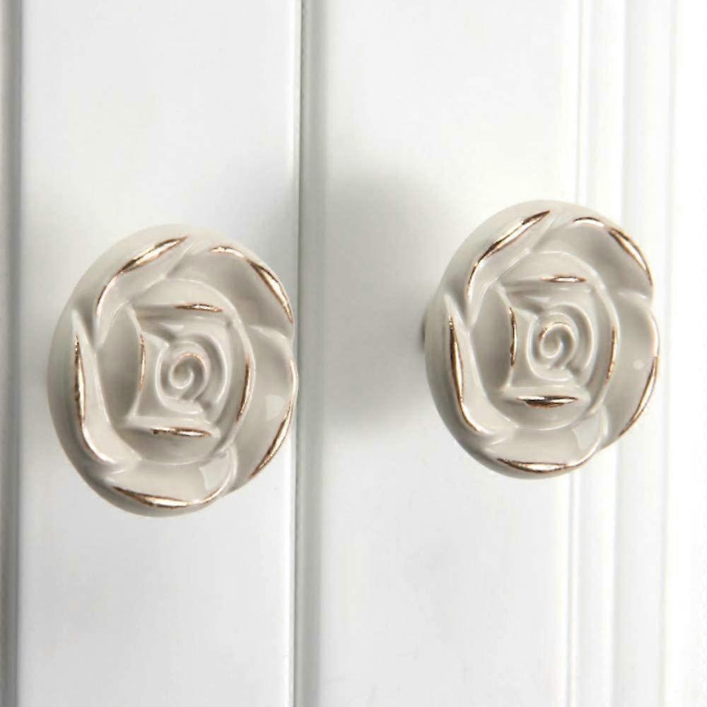 8Pcs Antique Flower Cabinet Knobs, Vintage Kitchen Shabby Chic Zinc Alloy White Drawer Pull ...