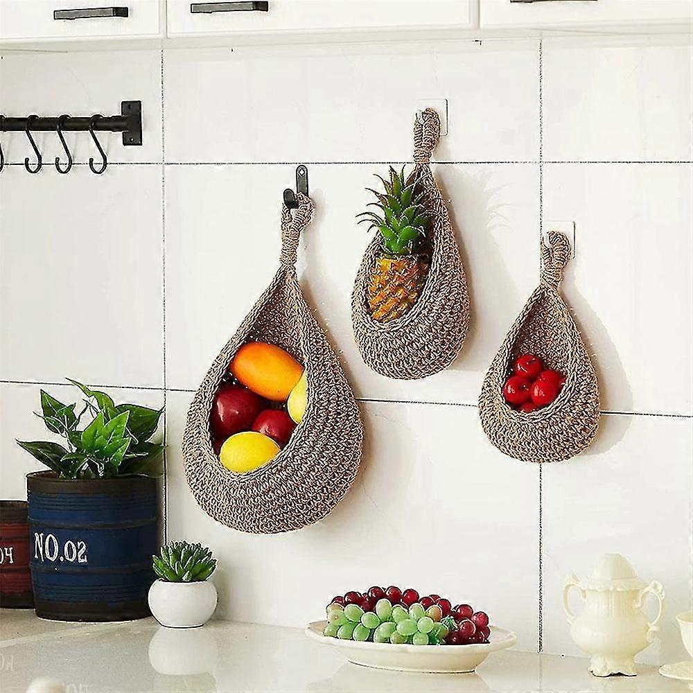 Wall Hanging Storage Baskets Kitchen Vegetable Fruit Baskets Woven ...