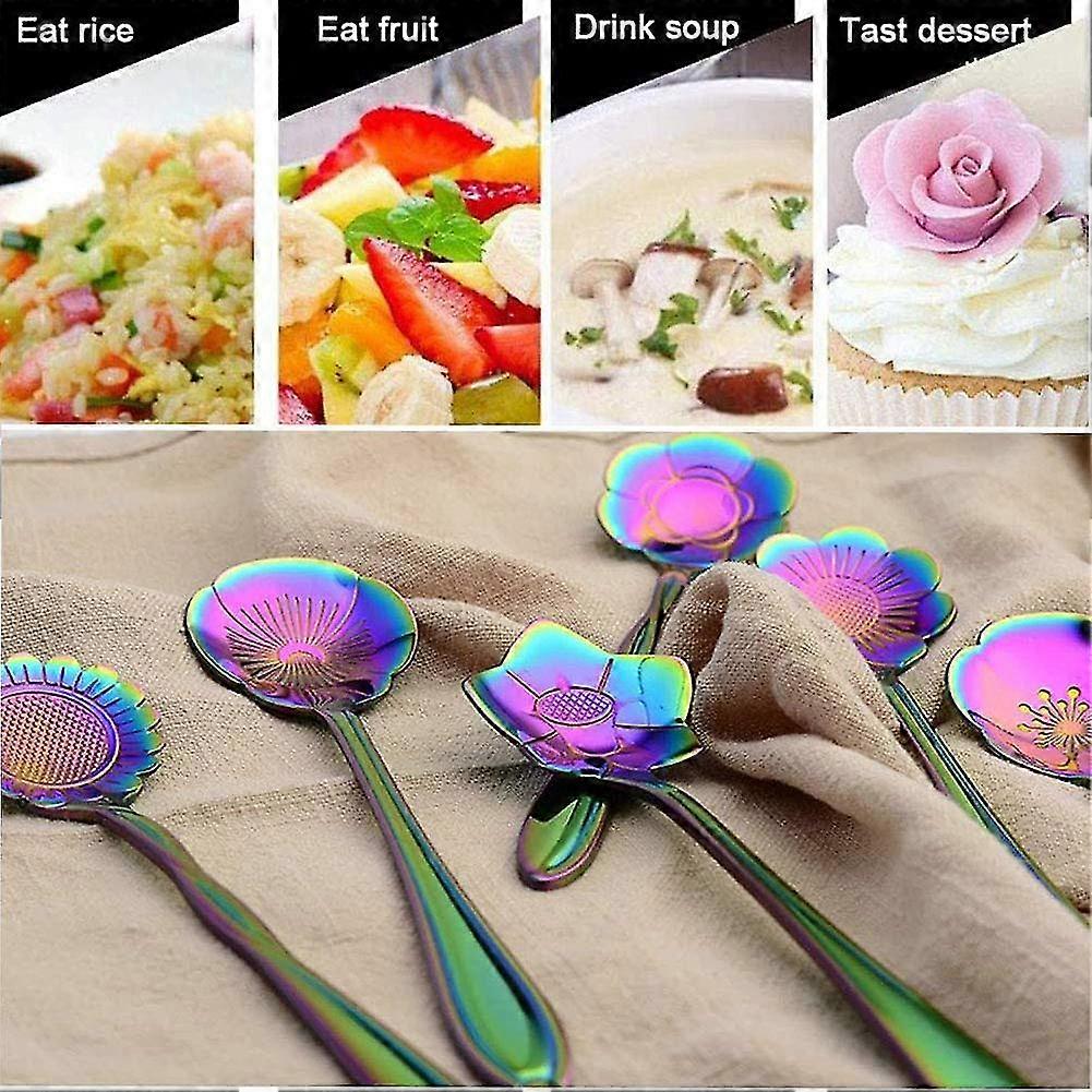Flower Spoon Set, Rainbow Flower Teaspoons Set Of 8 Stainless Steel ...