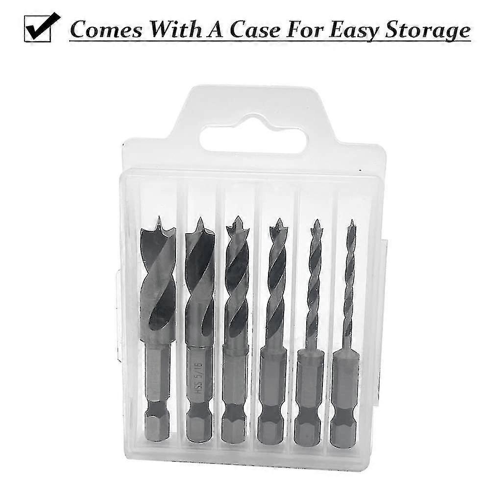 6pcs 1/4" Quick Change Hex Shank Wood Brad Point Stubby Short Drill Bit ...