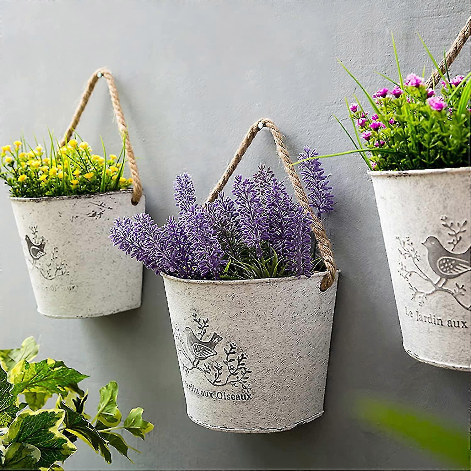 3 Pack Hanging Planter Pots Galvanized Wall Decor Vase Farmhouse Decor ...