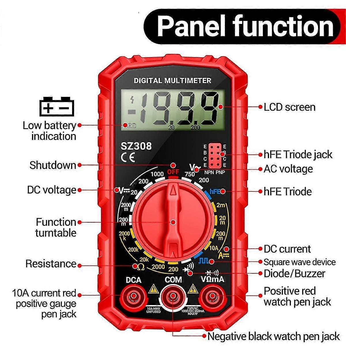 Sz308 Digital Multimeter Voltage Resistance Meter Ac/dc Current Meter ...