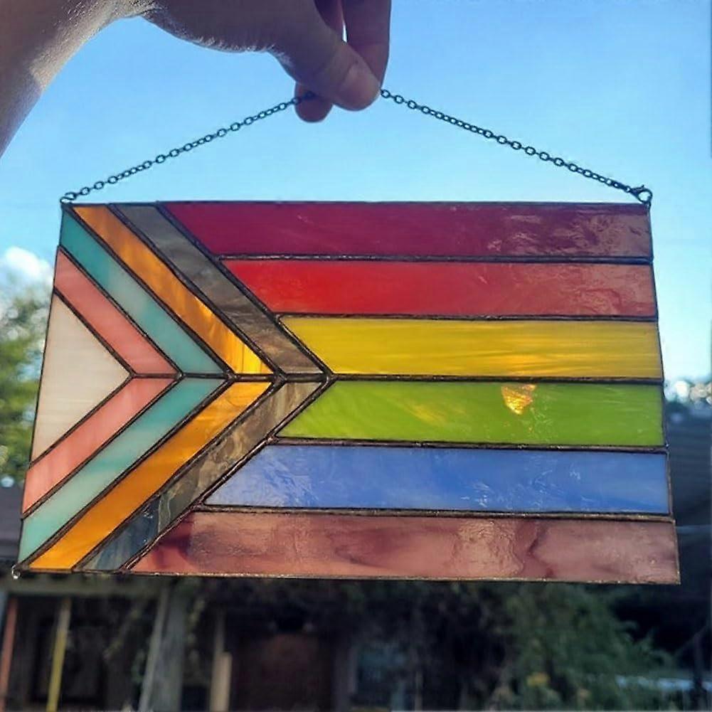 Progress Pride Stained Glass Flag, Pride Flag Suncatcher for Windows ...