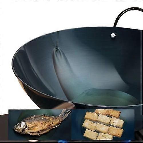 Old-fashioned iron wok round bottom cooking iron wok household gas ...