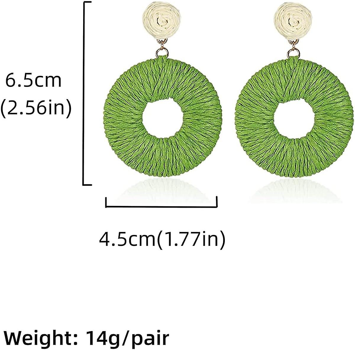 Bohemian Raffia Dangle Drop Earrings For Women Girls Boho Statement Rattan Geometric Round ...