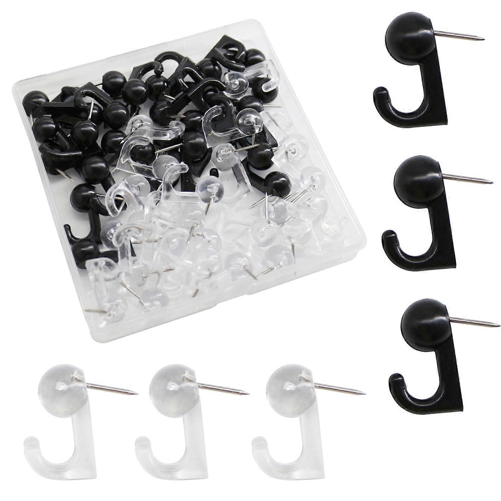 50Pcs Push Pin with Hook Plastic Box Black Transparent Cork Bulletin ...
