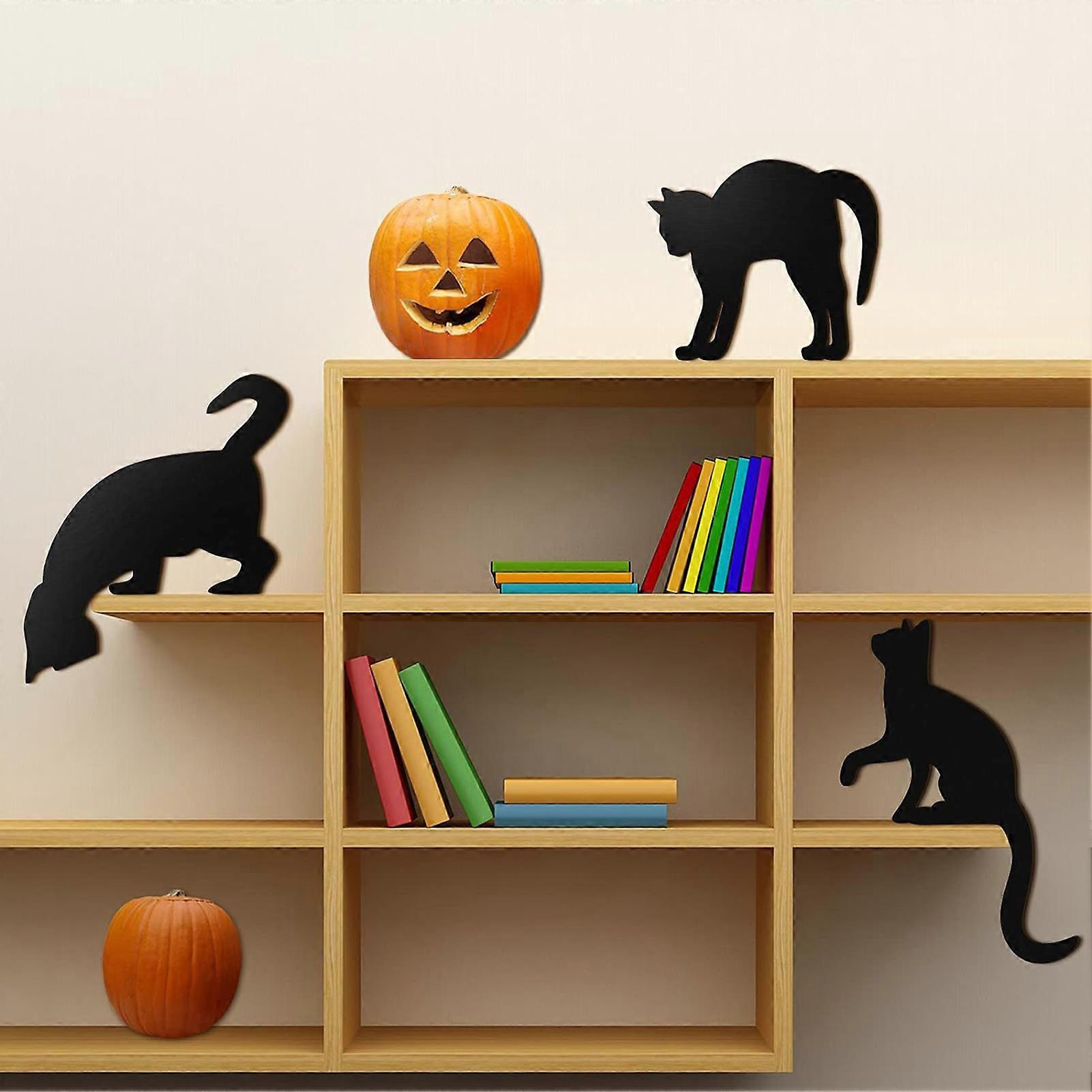 3/4Pcs Halloween Black Cat Decor Wooden Cat Silhouette Door Corner ...