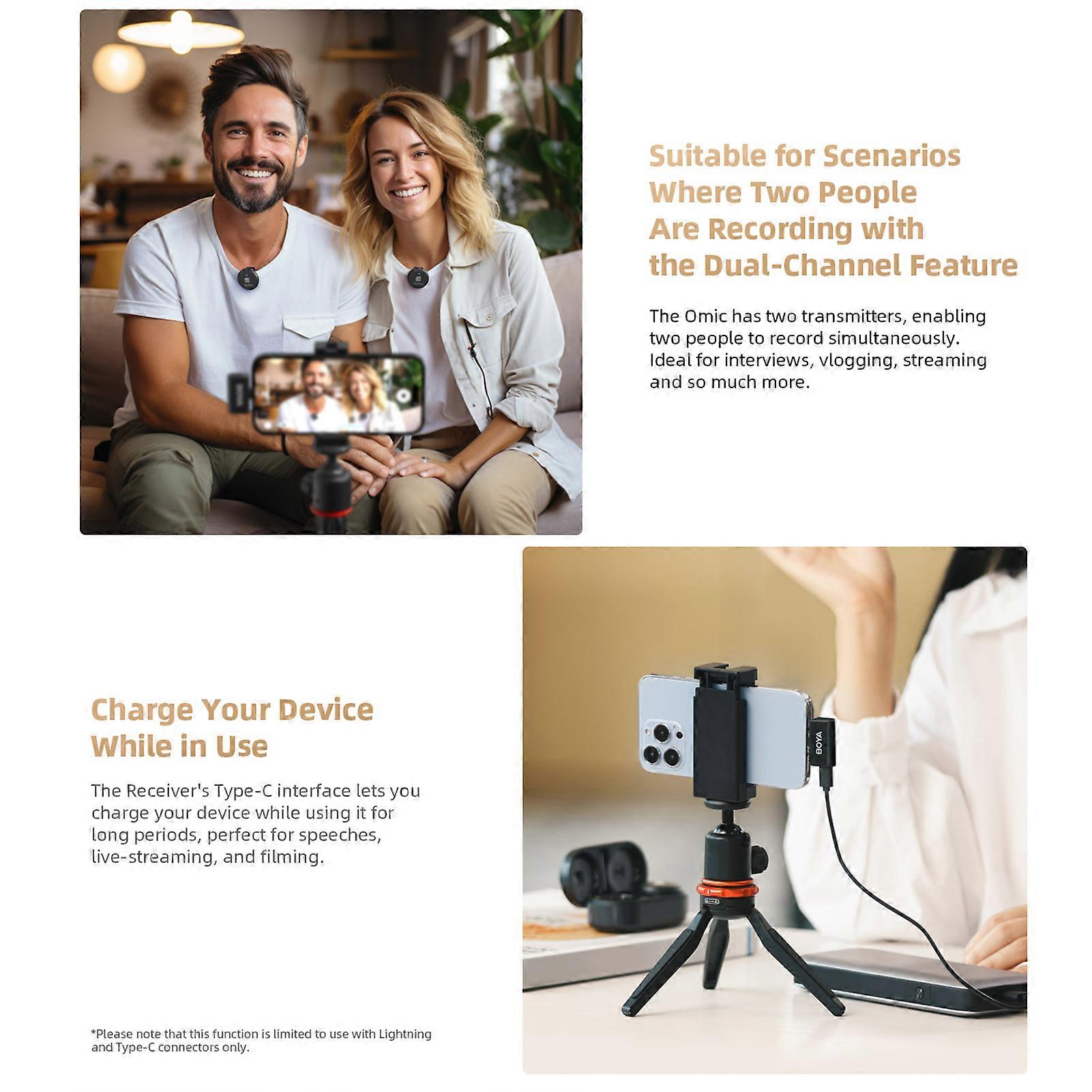 BOYA Omic-D-B Wireless Microphone System with 1 Receiver + 2 ...