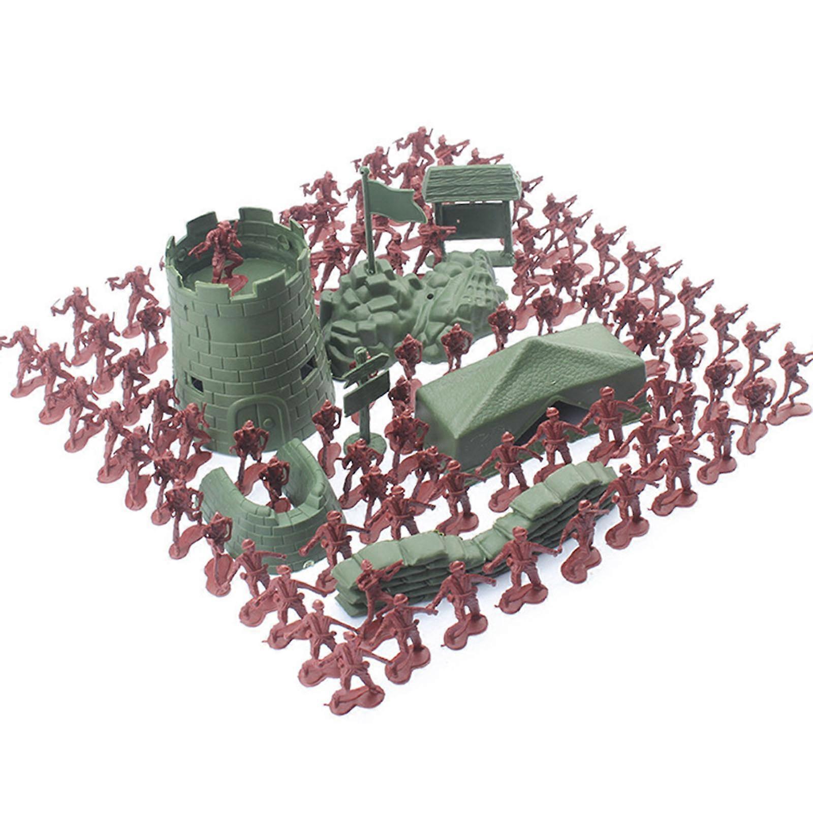 100 Piece World War Plastic Toy Green Soldiers With Battlefield ...