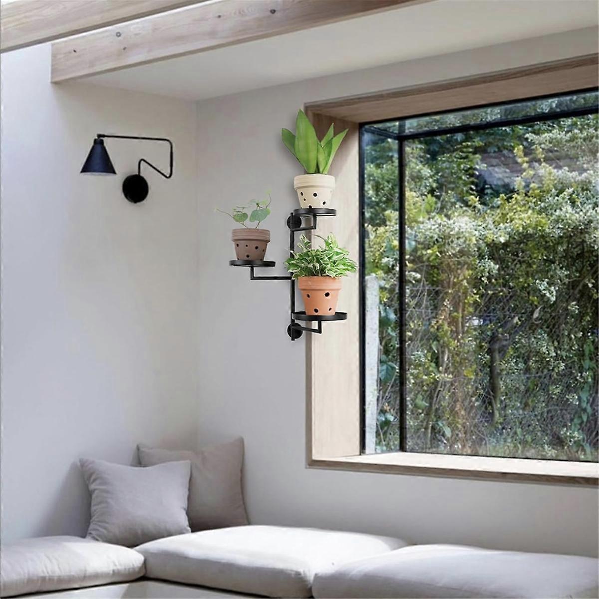 Rotating Window Plant Shelves, 3-Tier Metal Plant Stand Indoor, Black ...