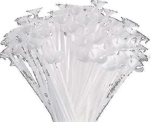 100 Pcs Balloon Sticks,plastic Thicken Durable Milk-white Sticks Holders With Cups For Party ...