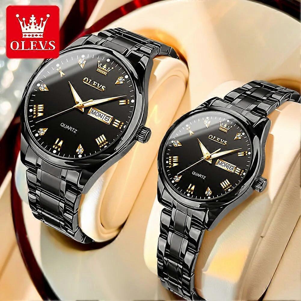 OLEVS 5563 Couple Watches classics Calendar Stainless Steel Waterproof ...