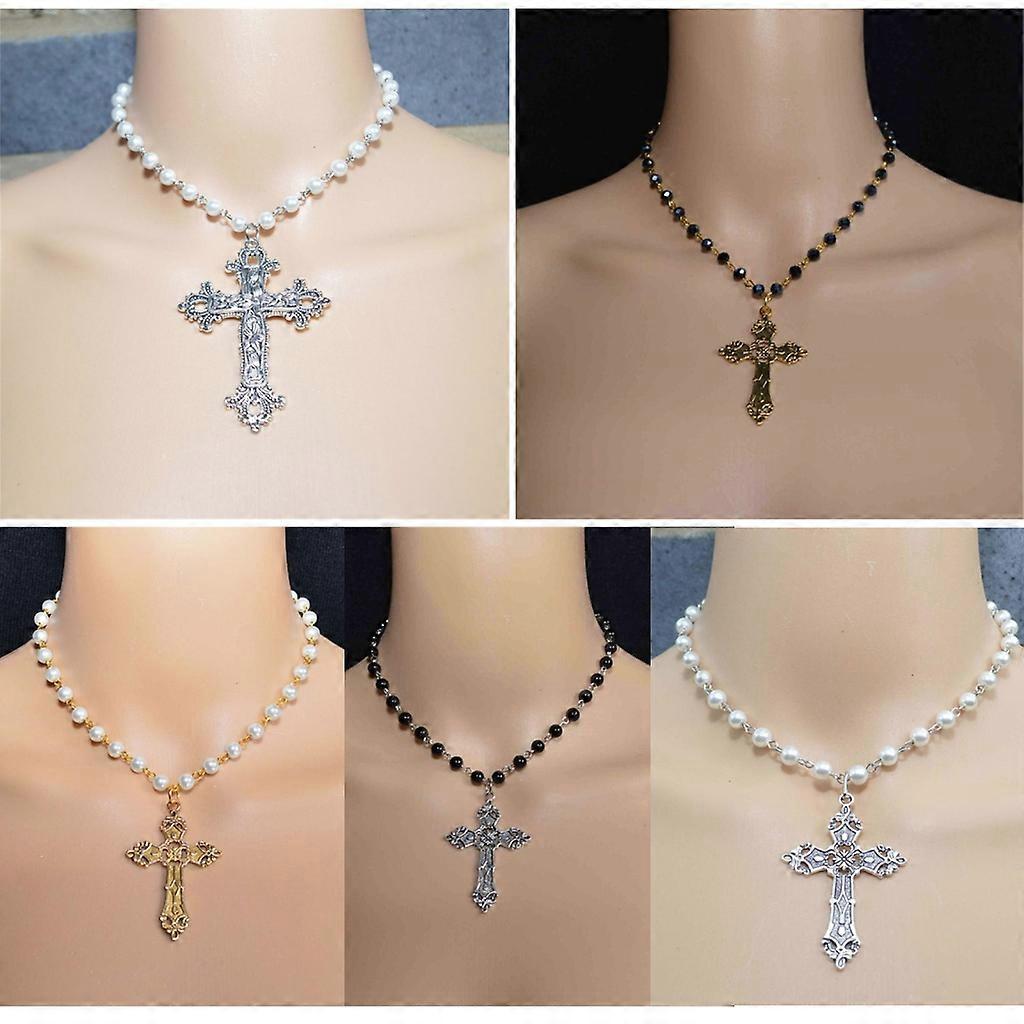 Beaded Cross Necklace Big Cross Pendant Necklace for Women Men Gothic ...