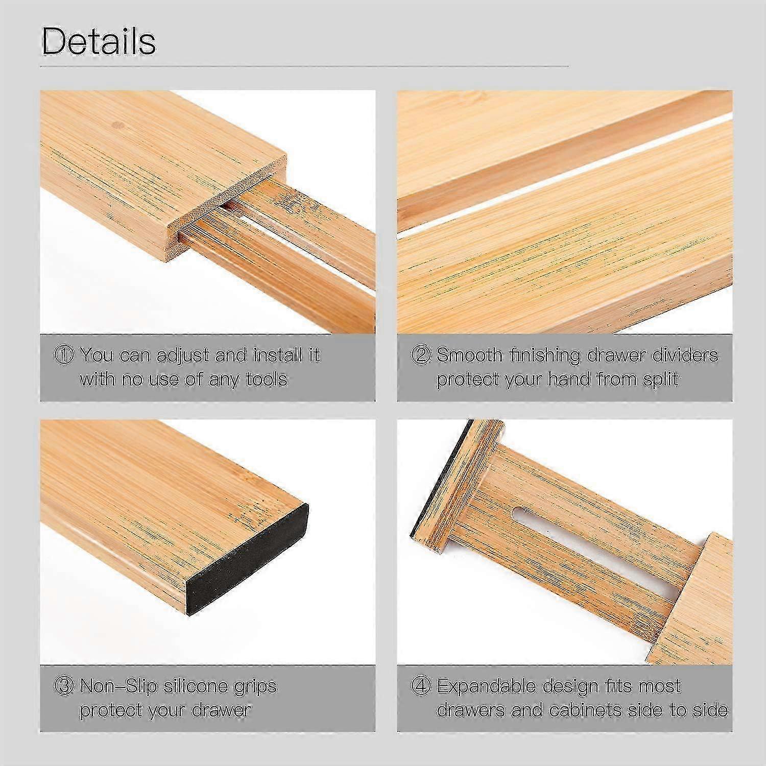 Bamboo Kitchen Drawer Dividers (set Of 4) Adjustable Drawer Organizers ...