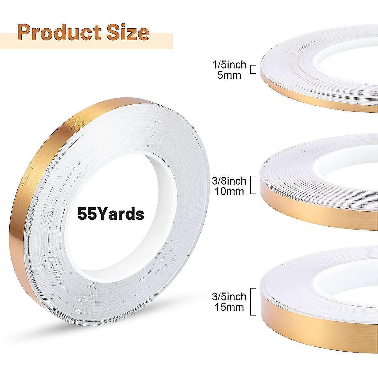 3 Rolls Decorative Strips Self Adhesive Gold Tape Metallized Polyester ...