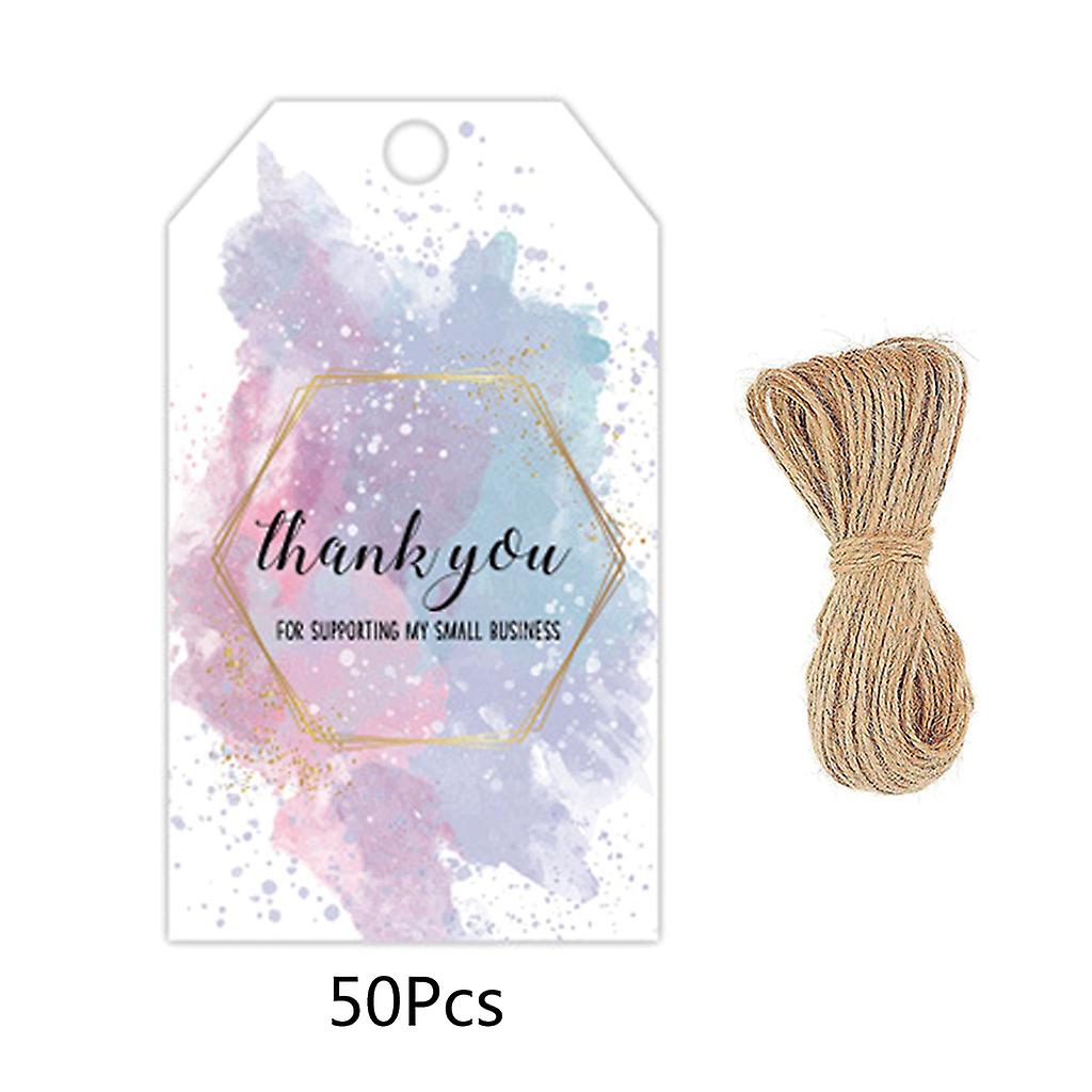 50pcs Thank You Paper Tags Multicolor Watercolor Print Hang Labels With ...
