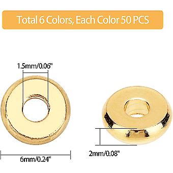 300stk Rondelle Spacer Perler 6 Farve 6mm Flad Rund Messing Heishi Perler Møntskive ...