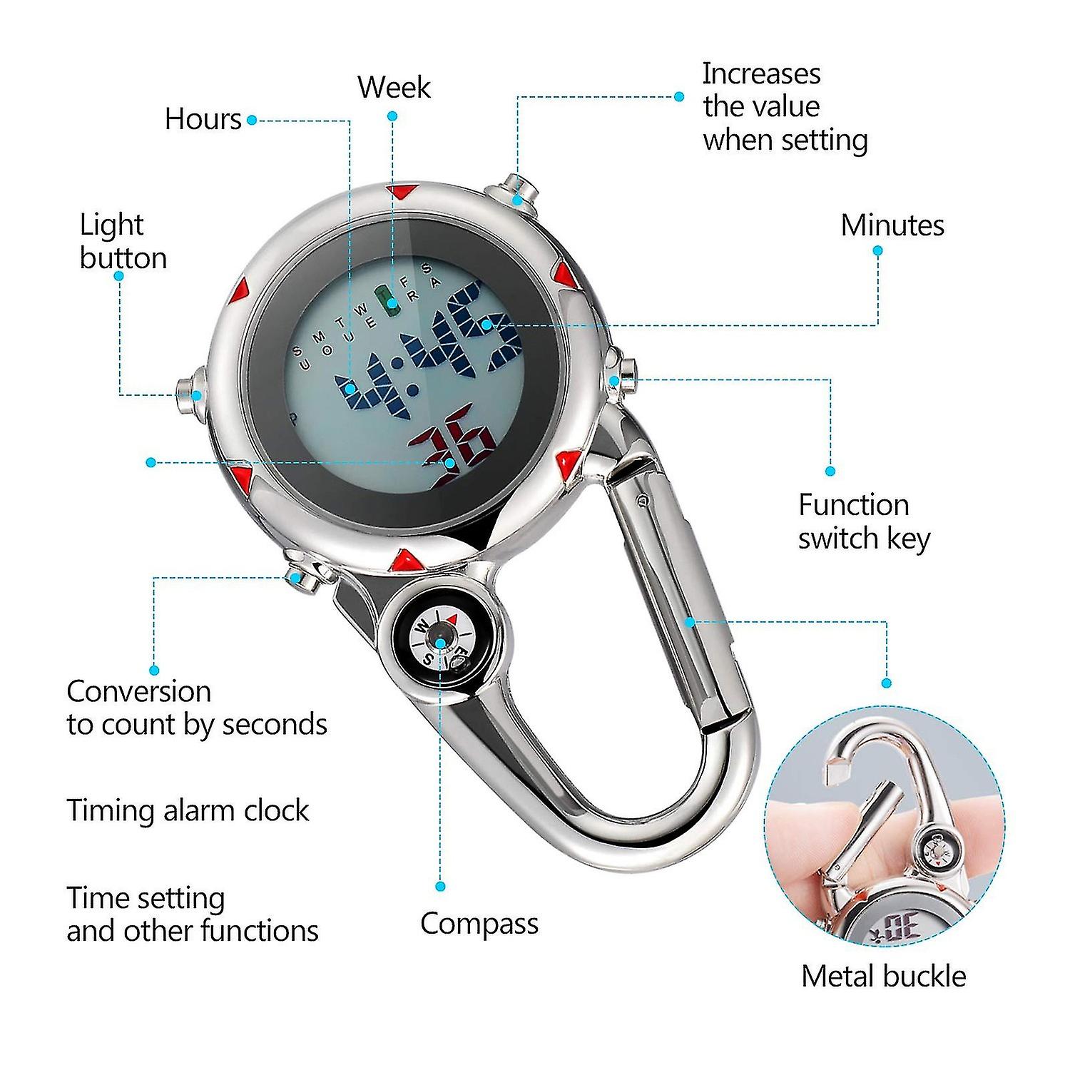 Clip On Carabiner Watch Outdoor Pocket With Date Watch Pocket Watch ...