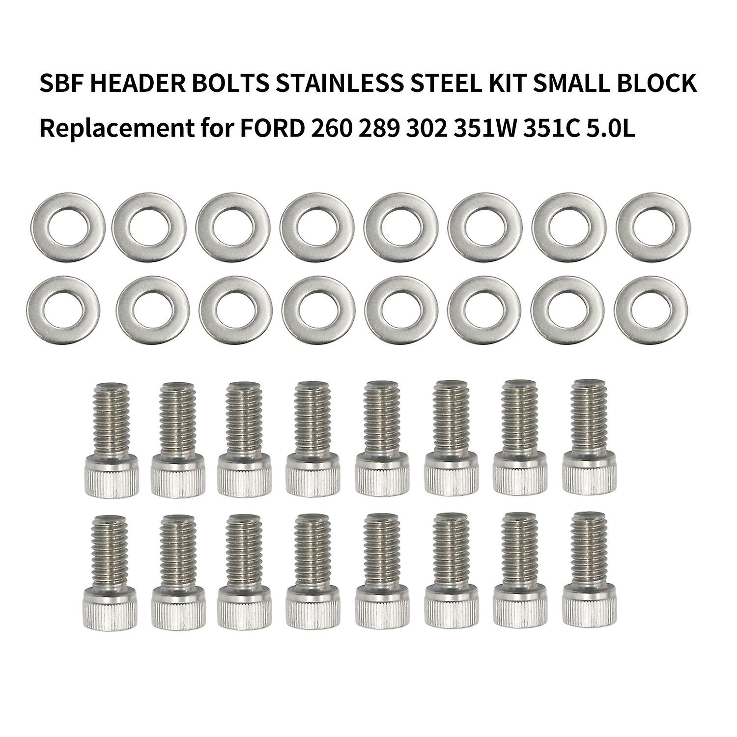SBF HEADER BOLTS STAINLESS STEEL KIT SMALL BLOCK Replacement for FORD ...
